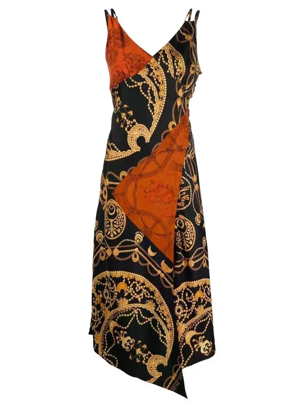 MARINE SERRE Graphic Print Silk Slip Dress - Black