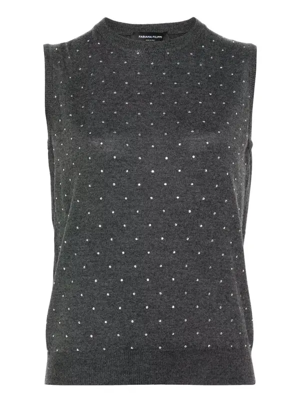 Fabiana Filippi Crystal-embellished Merino Wool Vest - Grey