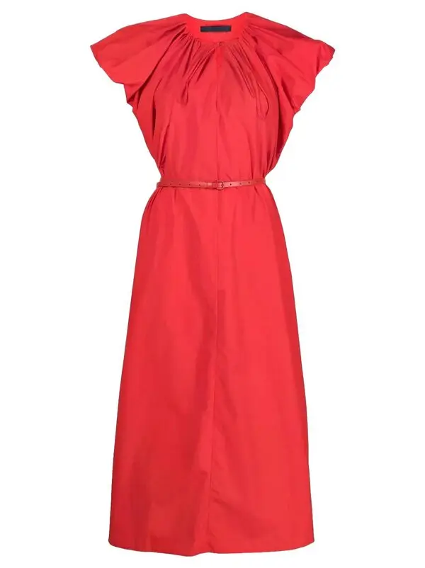JUUN.J Puff-sleeve Gathered Midi-dress - Red