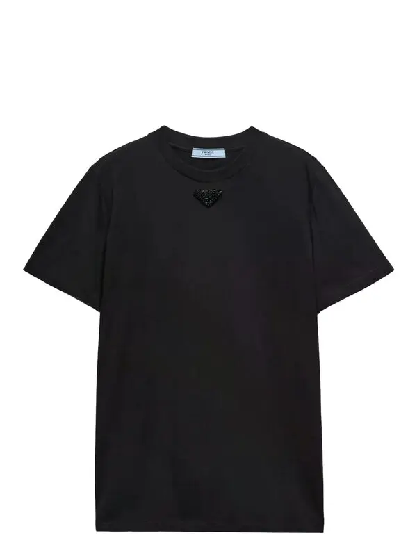 Prada Embroidered-triangle Jersey T-shirt - Black