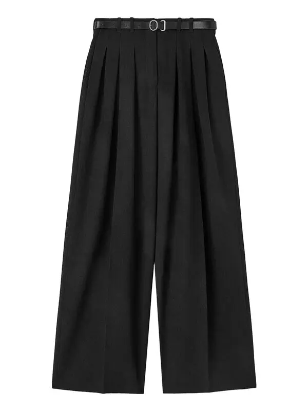 JIL SANDER Belted Wool Palazzo Pants - Black