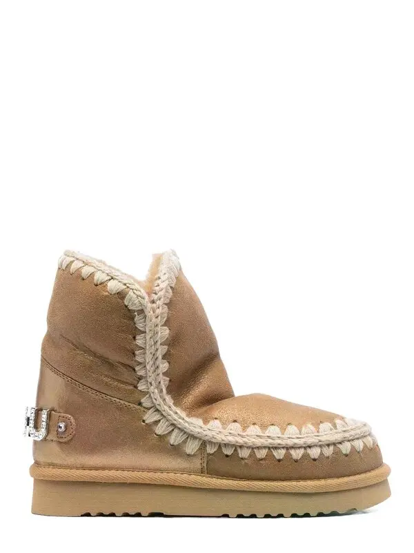 Mou Rhinestone Embellished Lamb Fur Ankle Boots - Brown