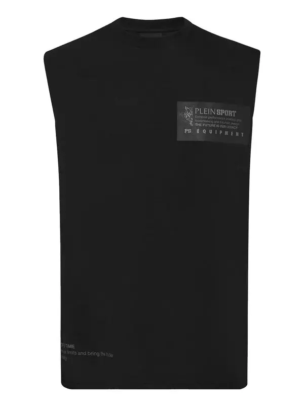 PLEIN SPORT Cotton Sleeveless T-shirt With Logo Patch - Black