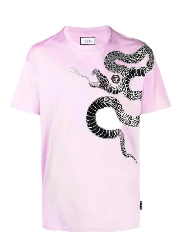 Philipp Plein Embellished Snake-print T-shirt - Neutrals