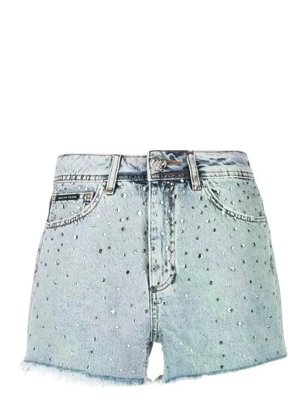 Philipp Plein Crystal-embellished Denim Mini Shorts - Blue