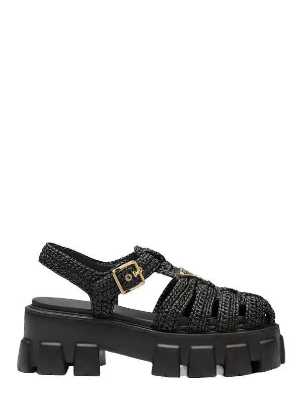 Prada Monolith Caged Flatform Sandals - Black