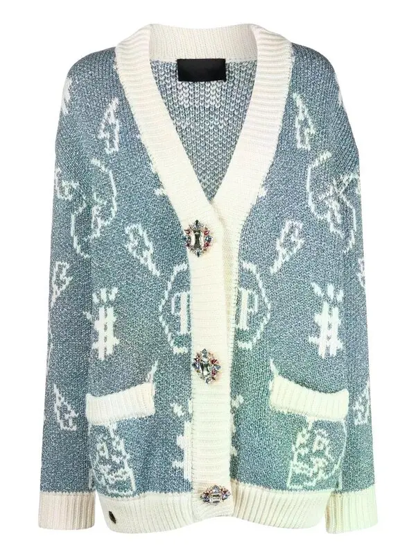 Philipp Plein Intarsia-knit Logo Cardigan - Blue
