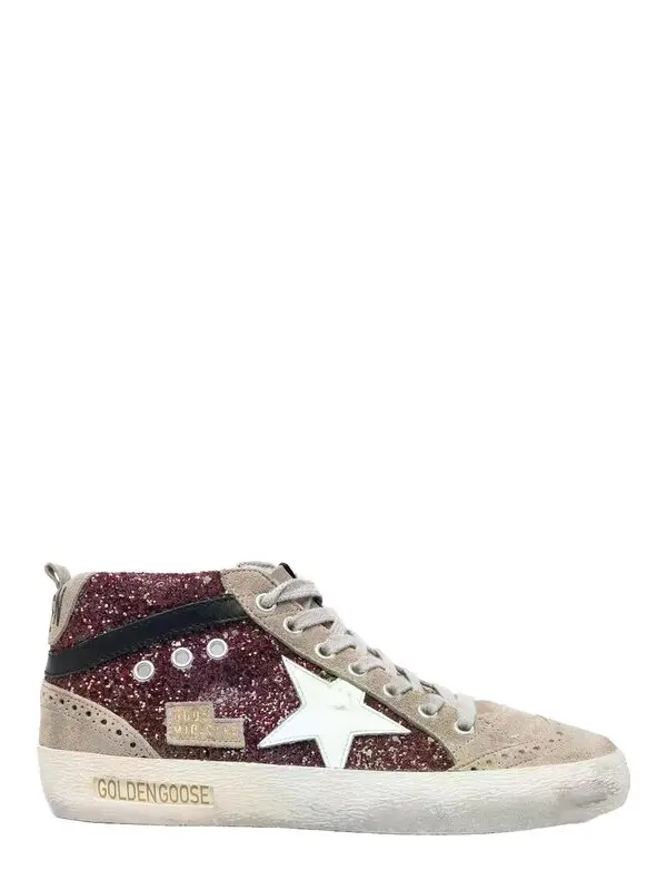 GOLDEN GOOSE Mid Star High-top Sneakers With Glitter And Suede Accents - Red