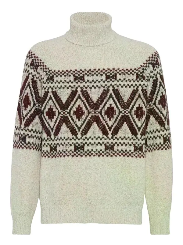 Brunello Cucinelli Jacquard Turtleneck Sweater - Neutrals