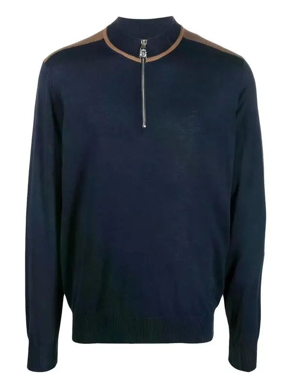 BILLIONAIRE Zip Collar Silk-cotton Jumper - Blue