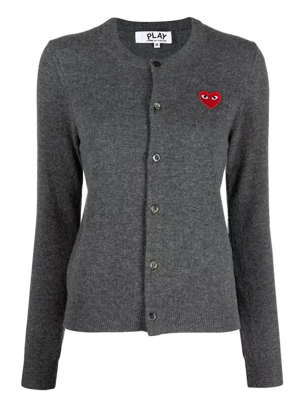 Play Comme Des Garcon Heart-patch Button-front Cardigan - Grey