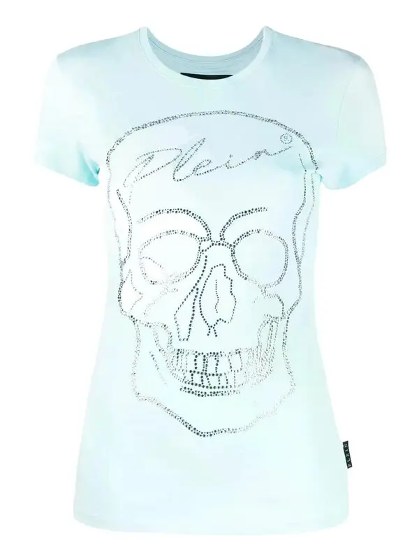 Philipp Plein Crystal Skull Cotton T-shirt - Blue
