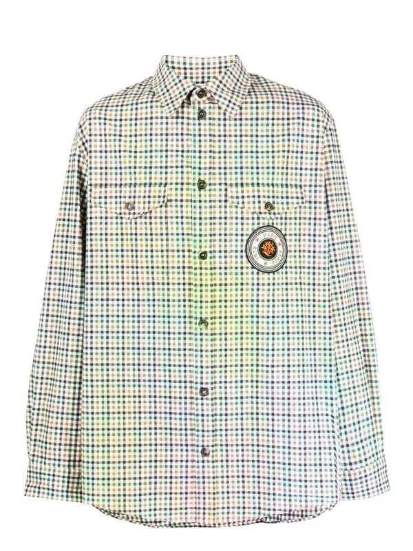 Kenzo Checked Logo-patch Shirt - Brown