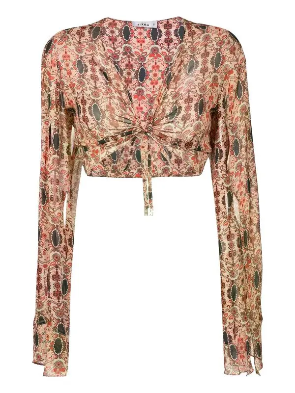 AMIR SLAMA Floral-print Cropped Blouse - Multicolour