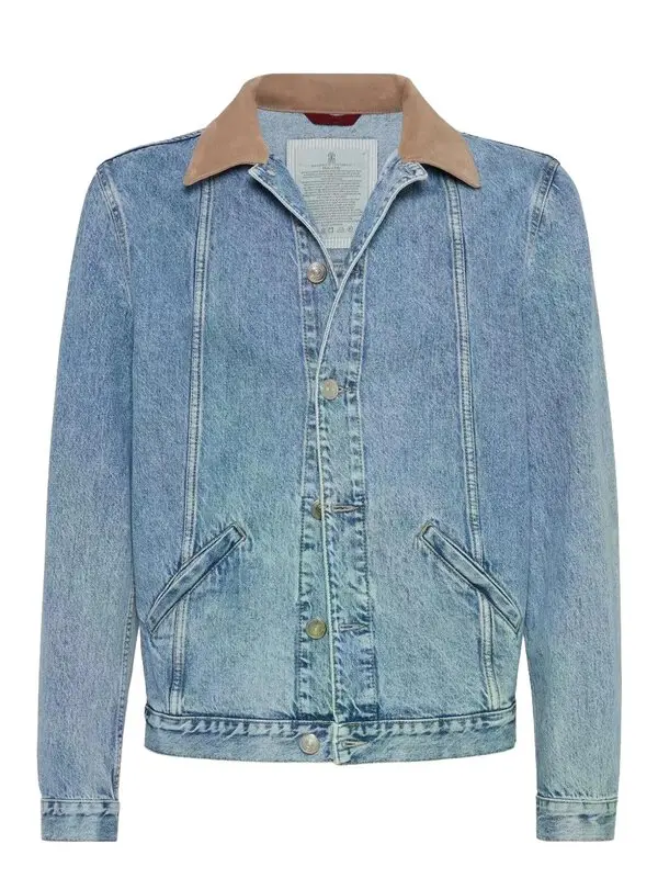 Brunello Cucinelli Denim Jacket With Suede Collar - Blue