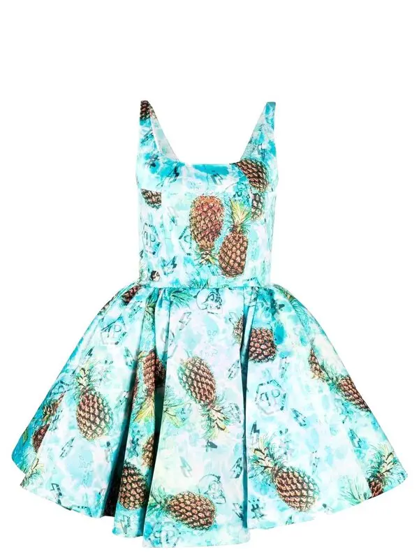 Philipp Plein Duchesse Pineapple Skies-print Mini Dress - Blue