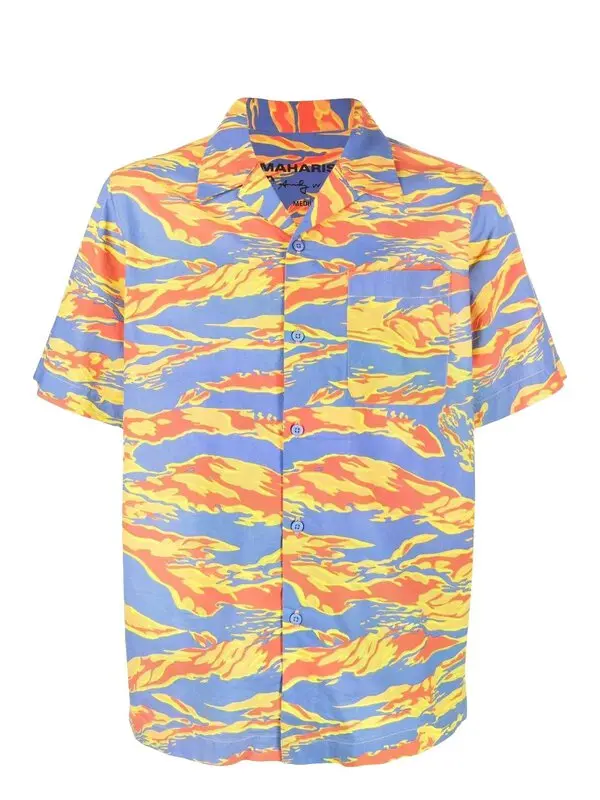 MAHARISHI Graphic-print Camp-collar Shirt - Blue