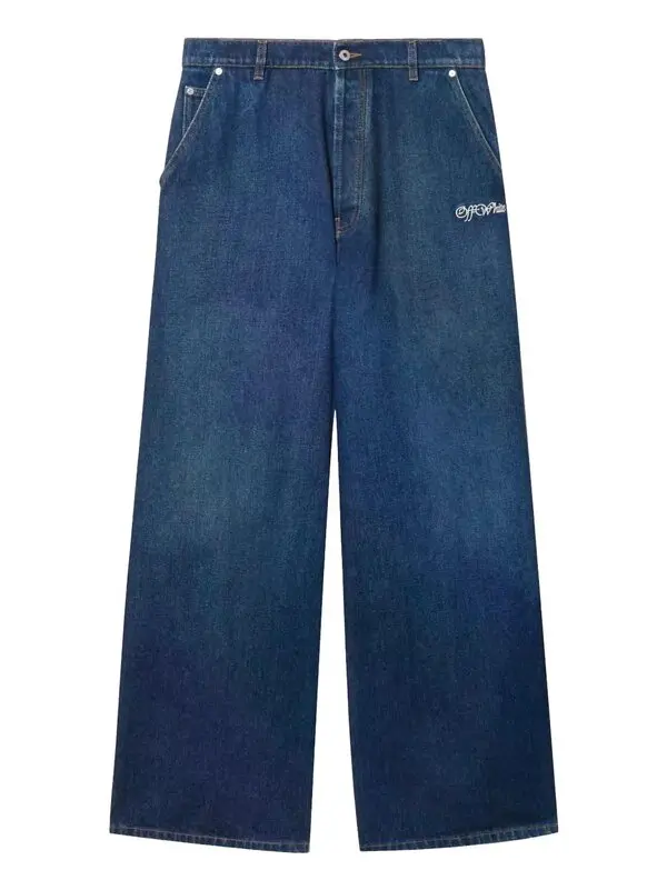 Off-White Logo-embroidered Wide Leg Jeans - Blue