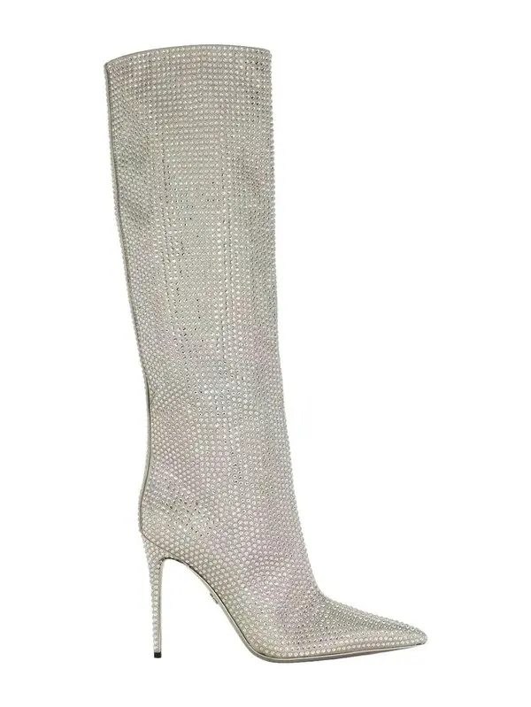 Dolce & Gabbana Rhinestone-embellished Satin Knee High Boots - Silver