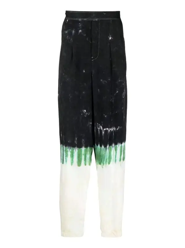 TOGA VIRILIS Tie-dye Print Straight-leg Trousers - Black