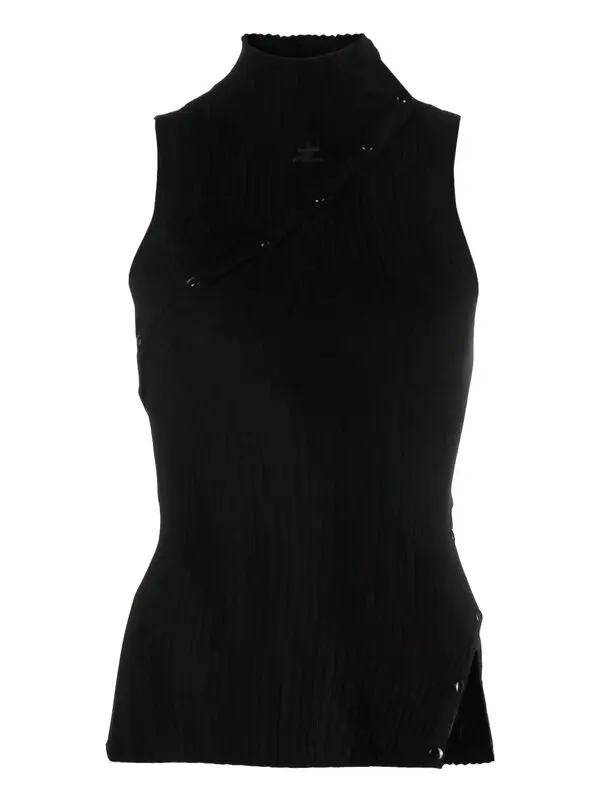 COURREGES Logo-embroidered Ribbed Tank Top - Black