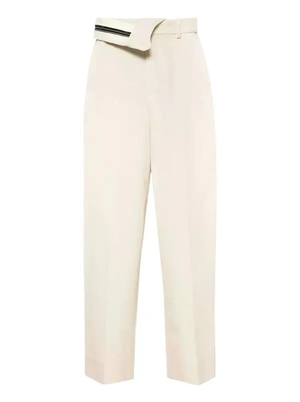 Fendi Foldover Waist Gabardine Trousers - Neutrals