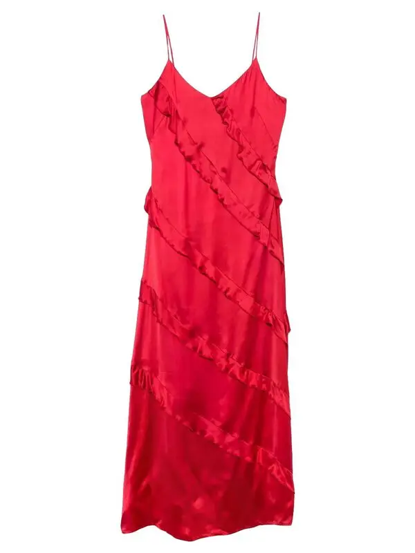 TWINSET Maxi Ruffled Satin Dress - Red