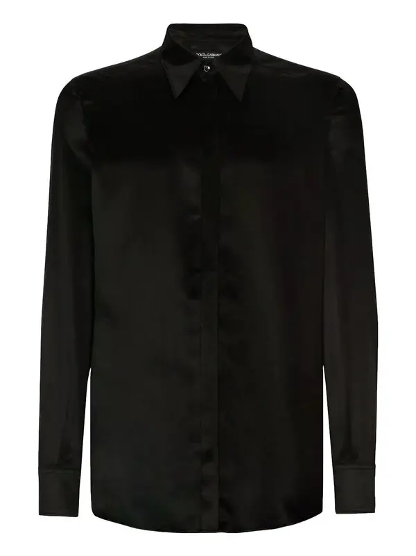 Dolce & Gabbana Martini-fit Button-down Satin Shirt - Black
