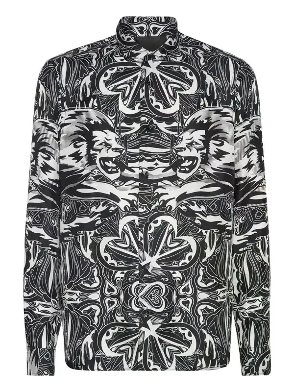 Philipp Plein Dandy Lion Circus Silk Shirt - Black