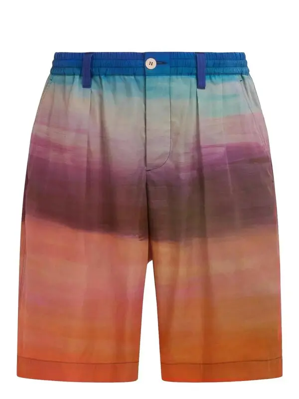 Marni Printed Pleated Cotton Shorts - Blue