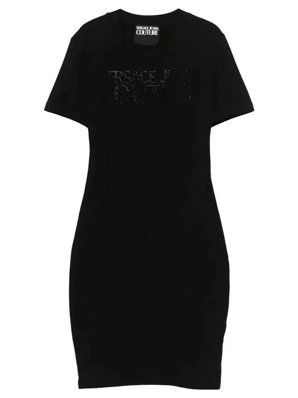 Versace Crystal Institutional Logo Mini Dress - Black