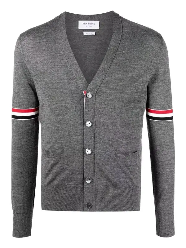 Thom Browne Rwb Striped Cardigan - Grey