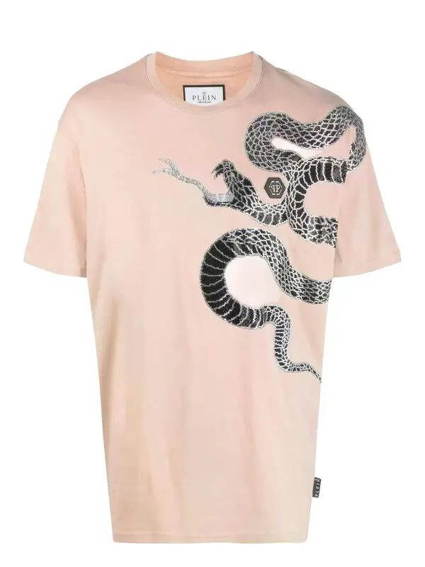 Philipp Plein Embellished Snake-print T-shirt - Neutrals