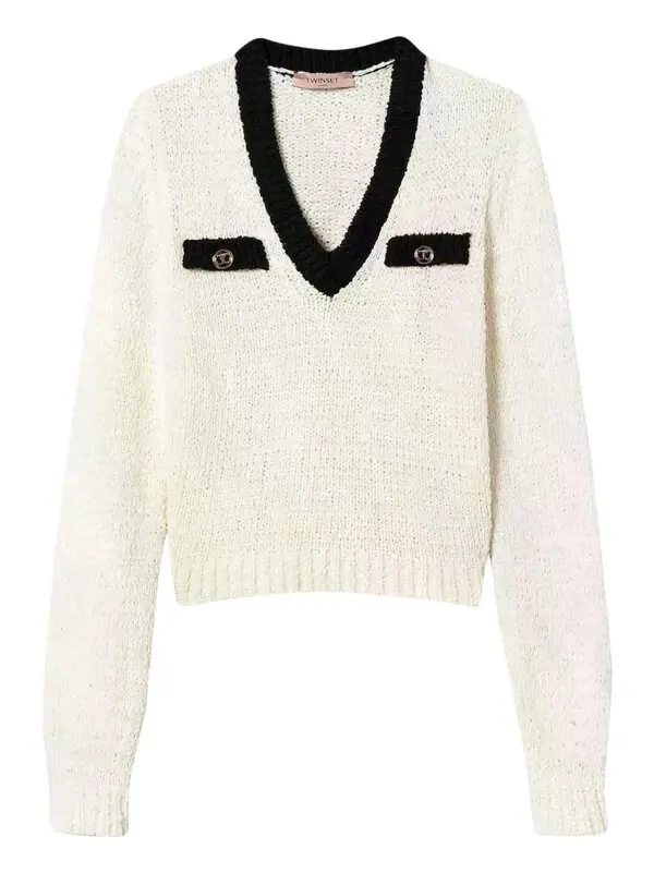 TWINSET Oval T Button-detail Jumper - Neutrals