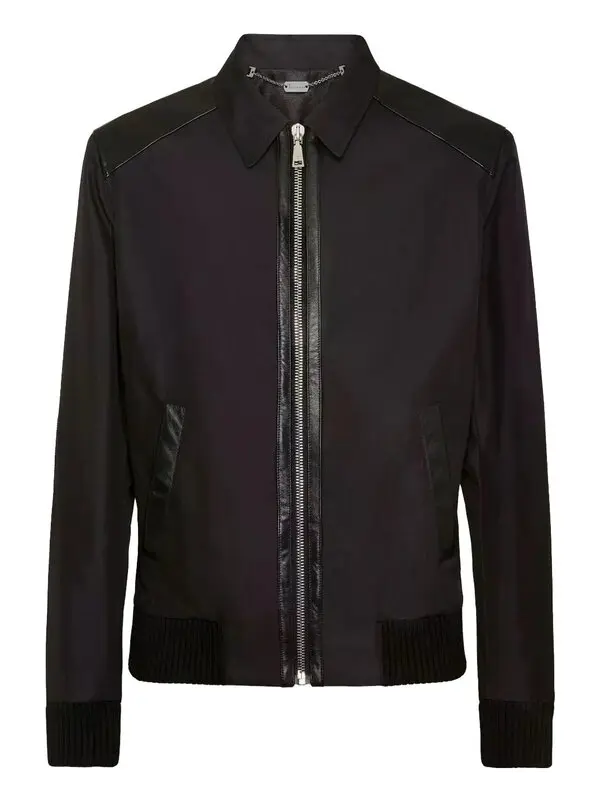 BILLIONAIRE Leather-trim Bomber Jacket - Black