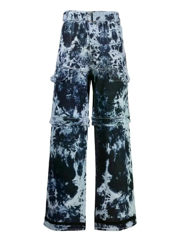 FERRARI Belted Waist Tie-dye Print Jeans - Blue