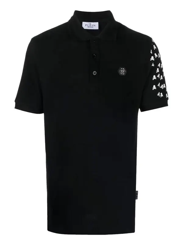 Philipp Plein Skull And Bones Cotton Polo Shirt - Black