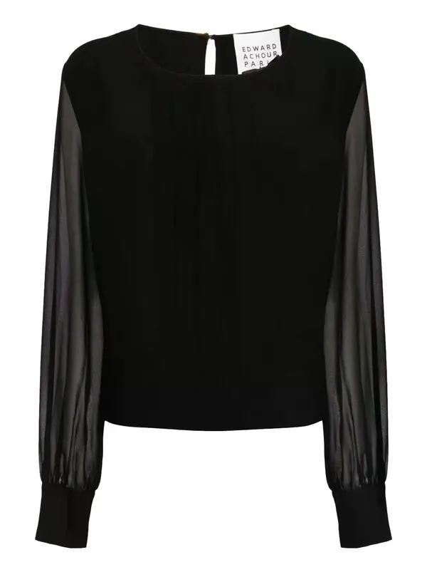 EDWARD ACHOUR PARIS Pleat-detailing Semi-sheer Blouse - Black