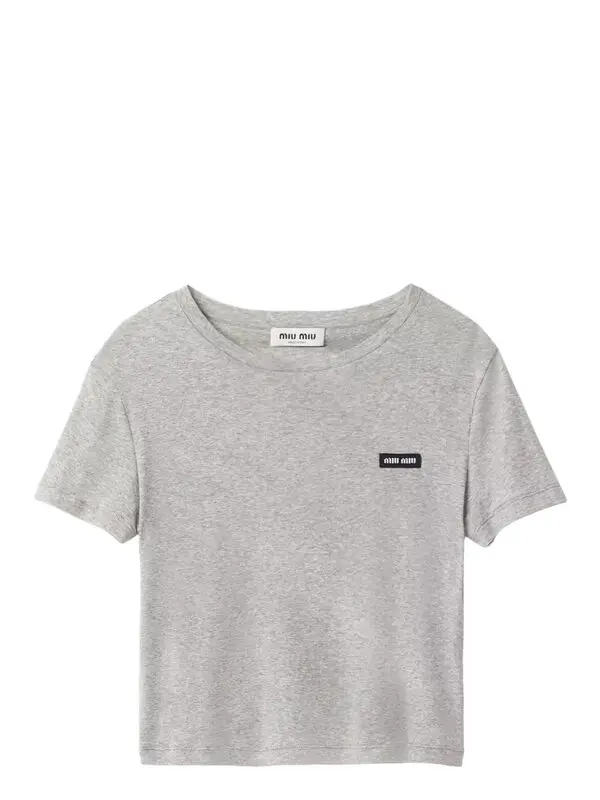 Miu Miu Ribbed Jersey T-shirt With Logo Patch - Grey