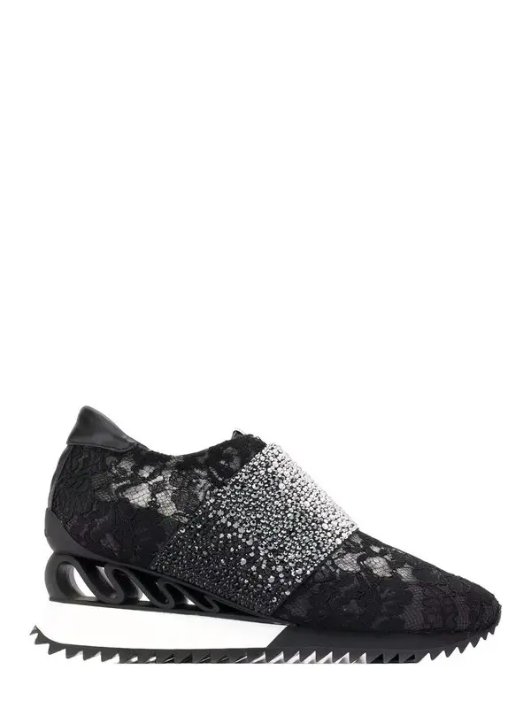 LE SILLA Rhinestone-embellished Leather Sneakers - Black