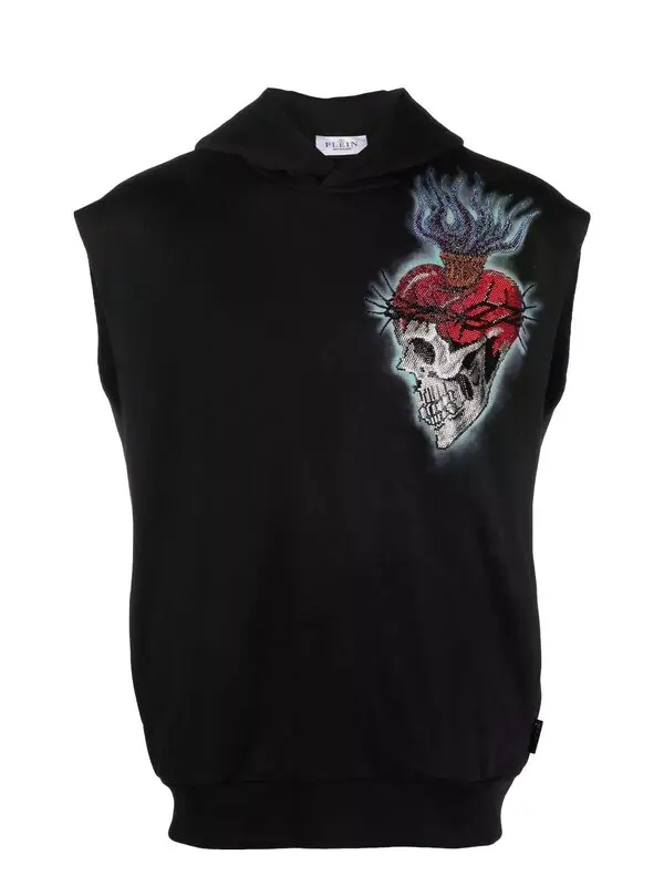 Philipp Plein Love Tattoo Sleeveless Hoodie - Black