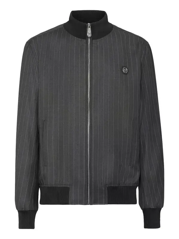 Philipp Plein Pinstriped Bomber Jacket - Grey