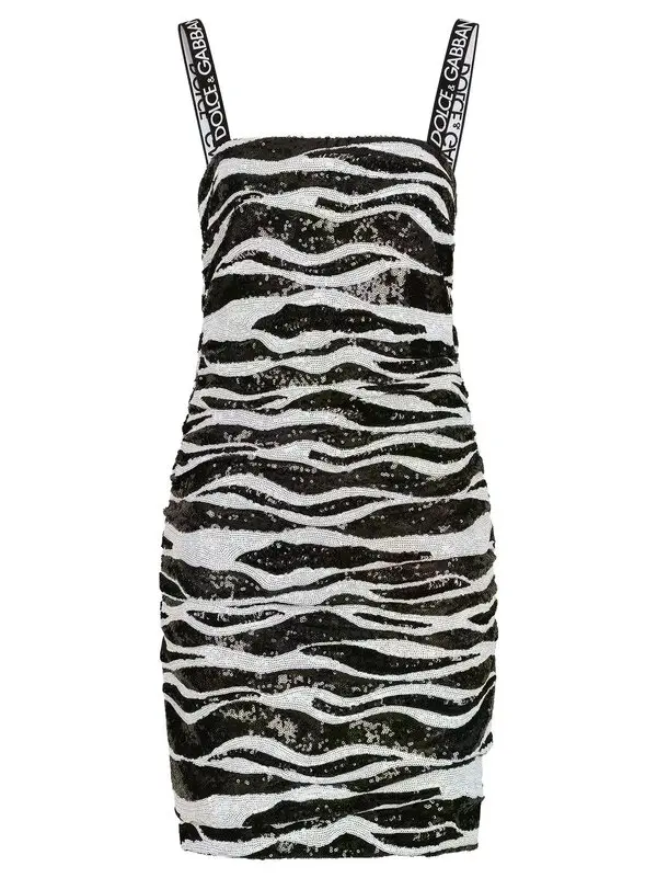 Dolce & Gabbana Sequin-embellished Zebra-print Mini Dress - Black