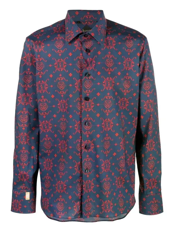BILLIONAIRE Abstract Pattern Print Cotton Shirt - Blue