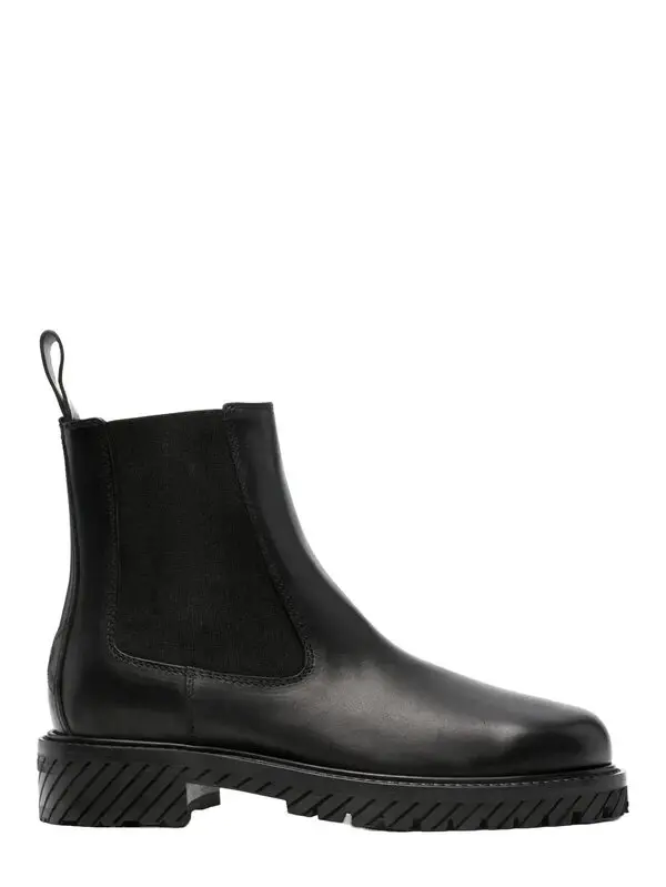 Off-White Round-toe Leather Ankle Boots - Black