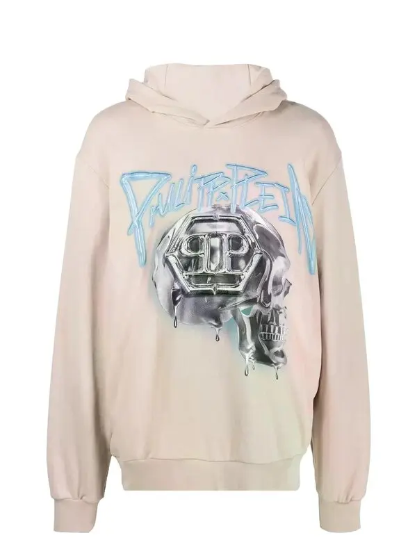Philipp Plein Skull-print Long-sleeve Hoodie - Neutrals