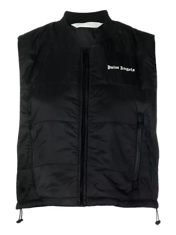 Palm Angels Logo-embroidered Cropped Gilet - Black