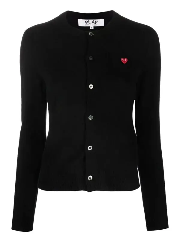 Play Comme Des Garcon Logo-patch Fine-knit Cardigan - Black
