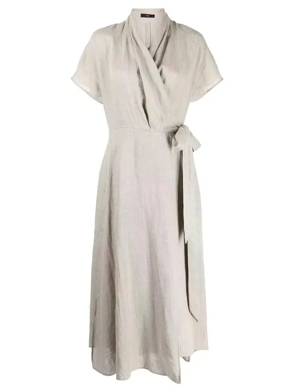 Voz Butterfly Linen Wrap Dress - Grey