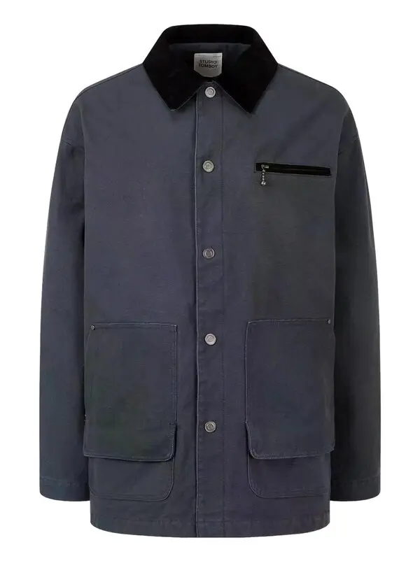 STUDIO TOMBOY Corduroy-collar Canvas Jacket - Grey